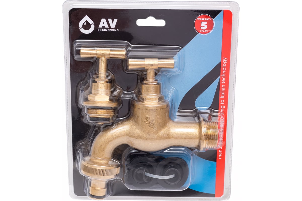 Кран водоразборный AV Engineering 3/4" нар, настенный, со штуцером ...