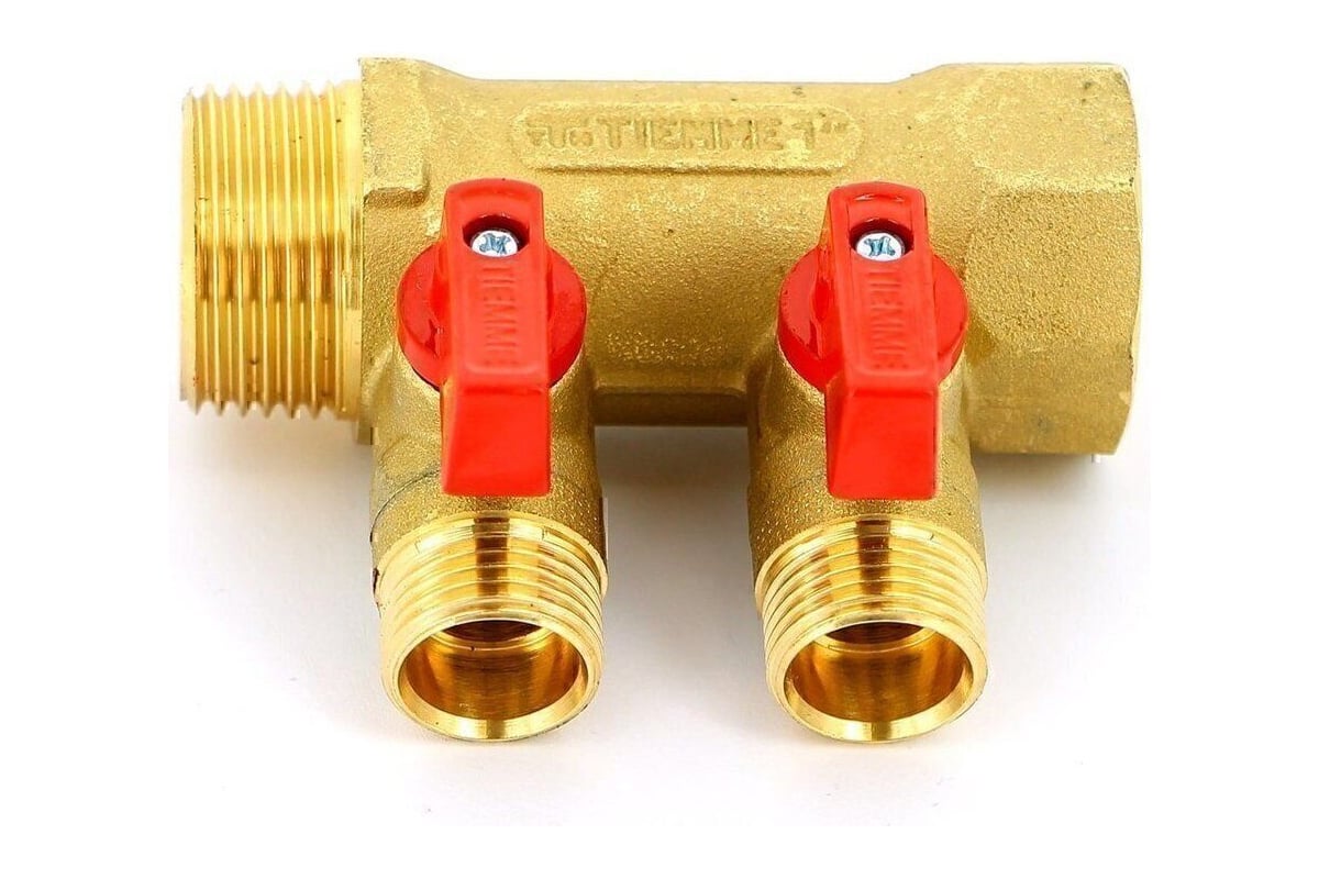 Коллектор с шаровыми кранами Tiemme арт.1832RED 1" T2-1/2"x16 (кр.ручки ...