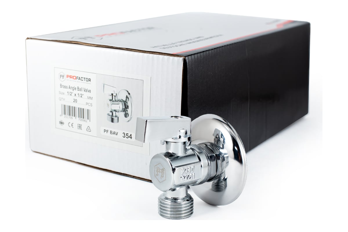 Угловой шаровой кран PROFACTOR PF CHROME ручка флажок, н/н 1/2 дюйма х ...