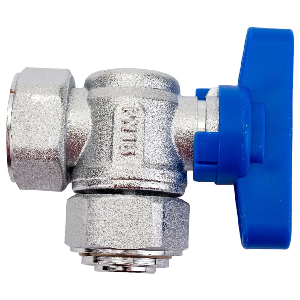Шаровой кран FAR хром, 3/4" накидные гайки бабочка, синий, угловой FS ...