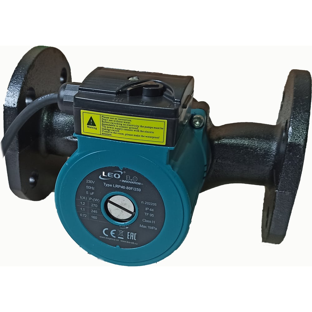 Циркуляционный насос LEO LRP 40-80F/250, 160/245/270 Вт, 220В, Q 65/113/183 лмин, Hmax 5,4/6,7/7 ...
