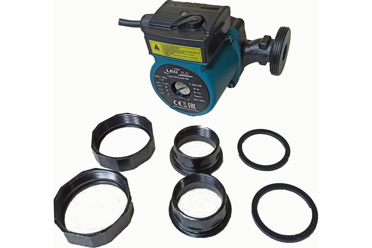 Циркуляционный насос LEO LRP 32-60/180, 45/69/96 Вт, 220В, Q 32/47/66 лмин, Hmax 2,8/4,5/5,5 м ...