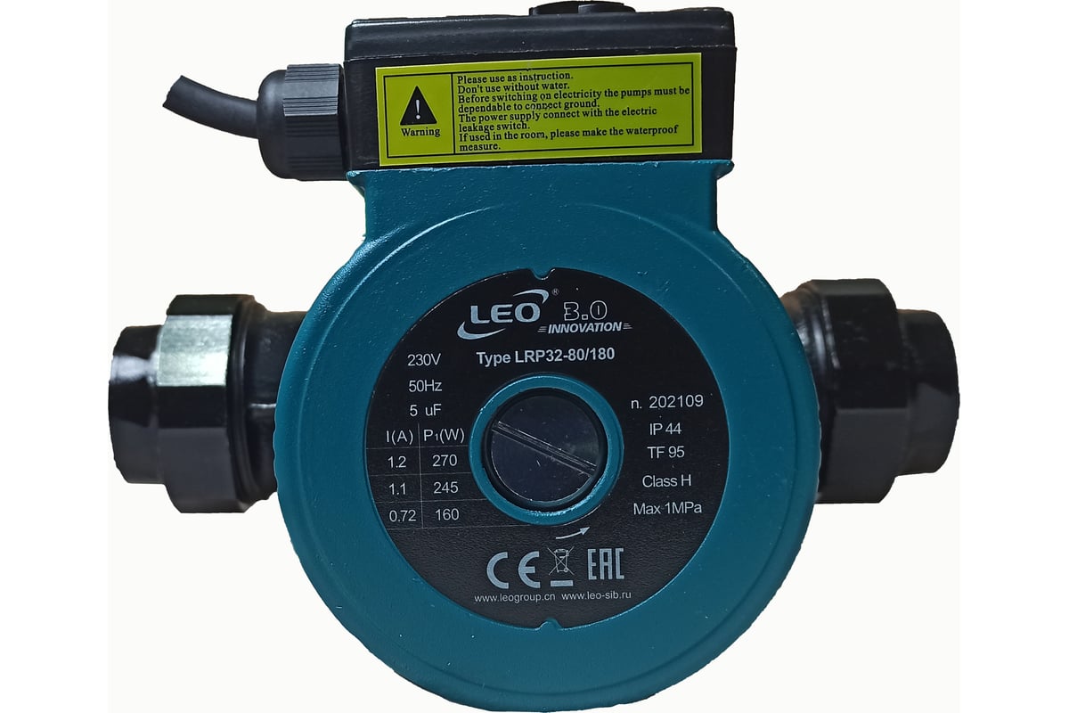 Циркуляционный насос LEO LRP 32-80/180, 160/245/270 Вт, 220В, Q 60/100/167 л/мин, Hmax 5.4/6.7/7 ...