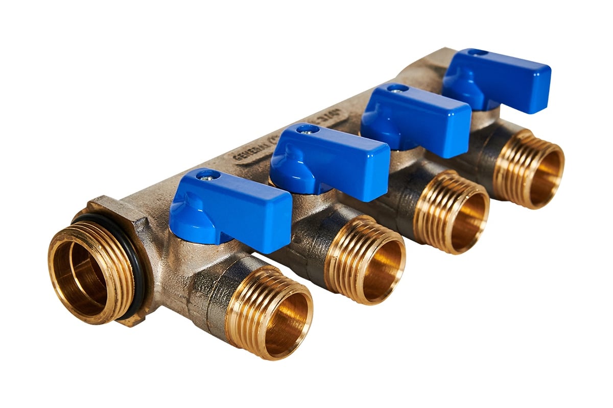 Коллектор с шаровыми кранами STOUT Smb 6211 341204 3/4", 4 отвода 1/2 ...