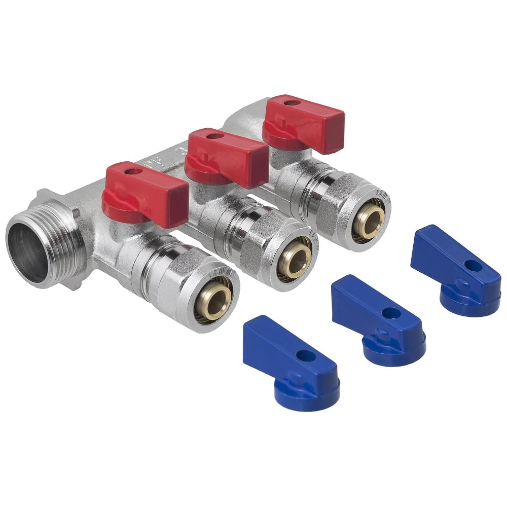 Коллектор для металлопластиковых труб с отсекающими кранами MasterProf 3 выхода, х3/4", х16 мм ...