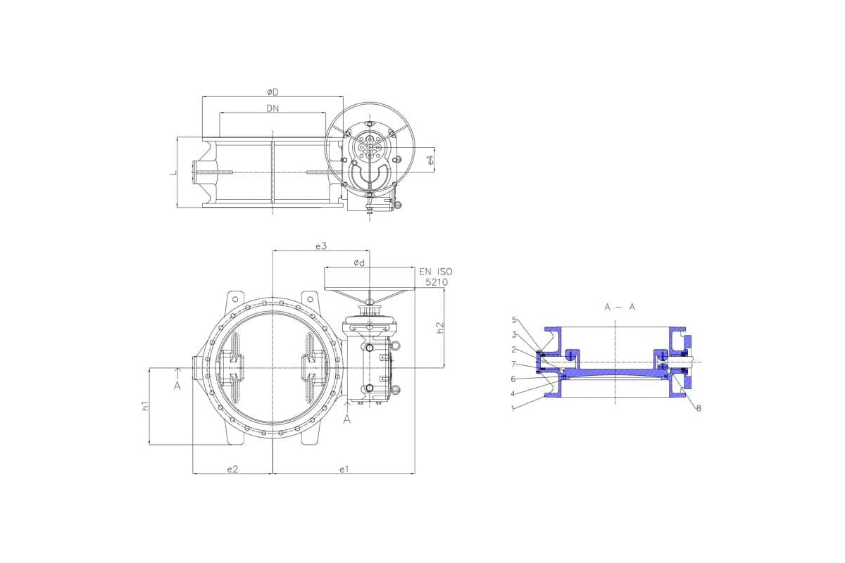 Поворотный двухэксцентриковый затвор DYARM -ZPD-R-1500-10-G-G-E/St-ISO ...