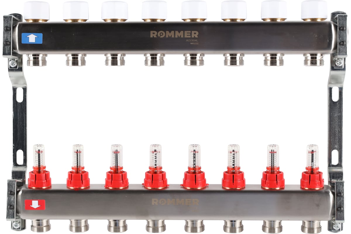 Коллектор из нержавеющей стали ROMMER с расходомерами, 8 выходов Rms-1200-000008 RG0091LAMMMVBQ ...