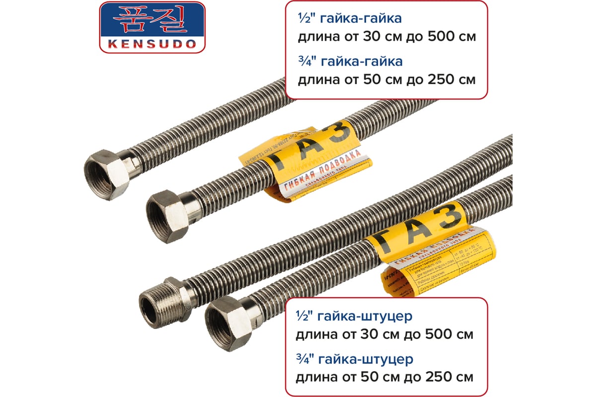 Сильфонная подводка газа Kensudo 1/2", 200 см, в/в 26726 - выгодная ...