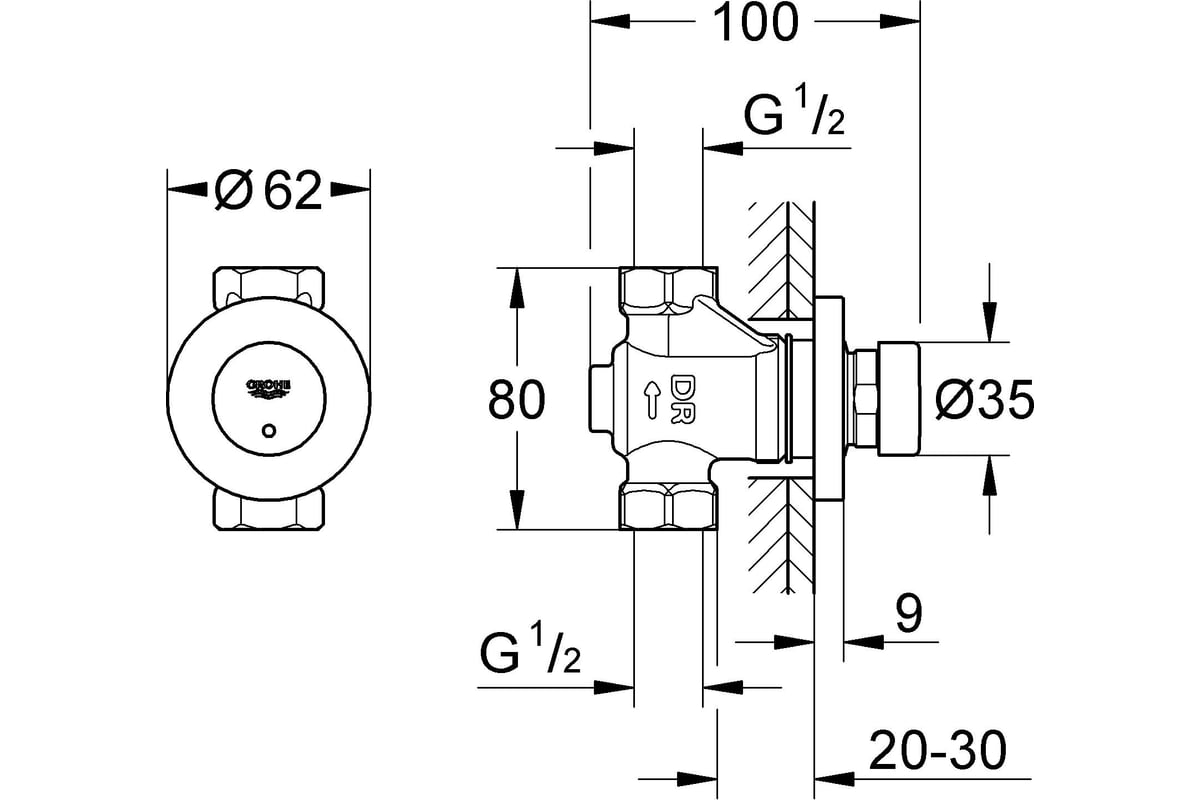 Автоматический проходной вентиль Grohe Euroeco Cosmopolitan T 36268000 ...