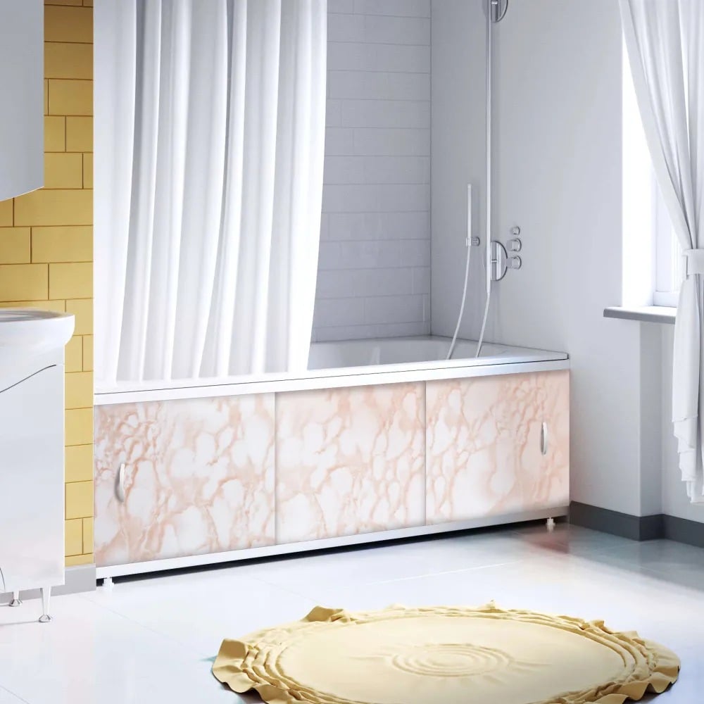 Экран пластиковый под ванну Alavann Elegant 170 см, кремовый мрамор ...