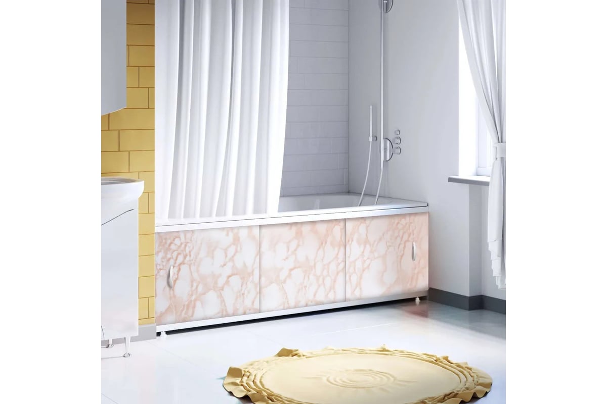 Экран пластиковый под ванну Alavann Elegant 170 см, кремовый мрамор ...