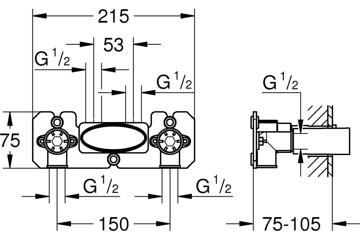 Встраиваемый механизм для настенного скрытого монтажа GROHE Rainshower ...