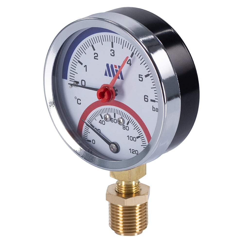 Термоманометр радиального подключения Millennium 1/2", Д80мм, до 6 бар ...