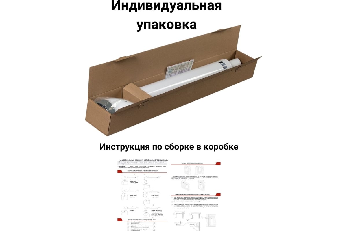 Дымоход (комплект) коаксиальный с наконечником антилед 60/100 мм для ...