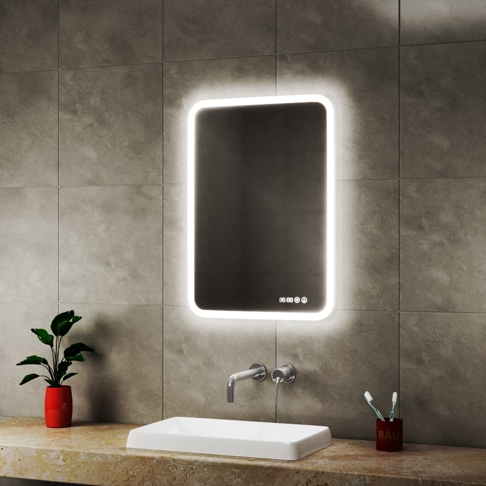 Зеркало с часами и LED подсветкой Bauedge Bau Stil 50x70, сенсорное ...