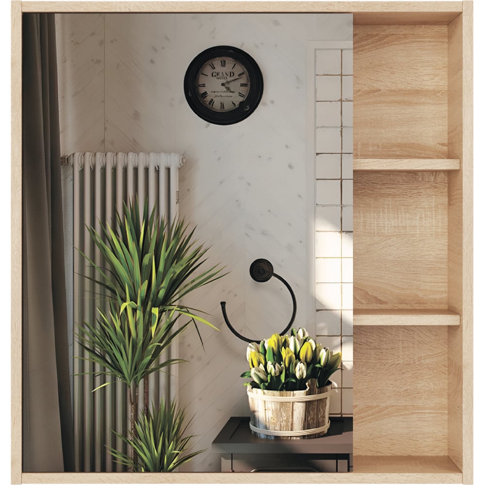 Зеркальный шкаф подвесной Sanstar Graffa 70 для ванной комнаты Дуб ...