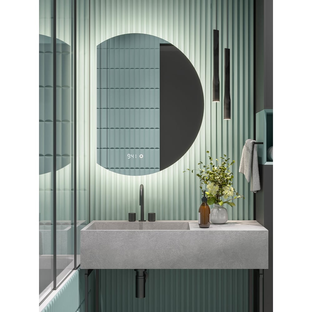 Шкаф зеркальный ALIAS Дольче 70x50 с нейтральной LED-подсветкой и часами, левый shd705025l ...