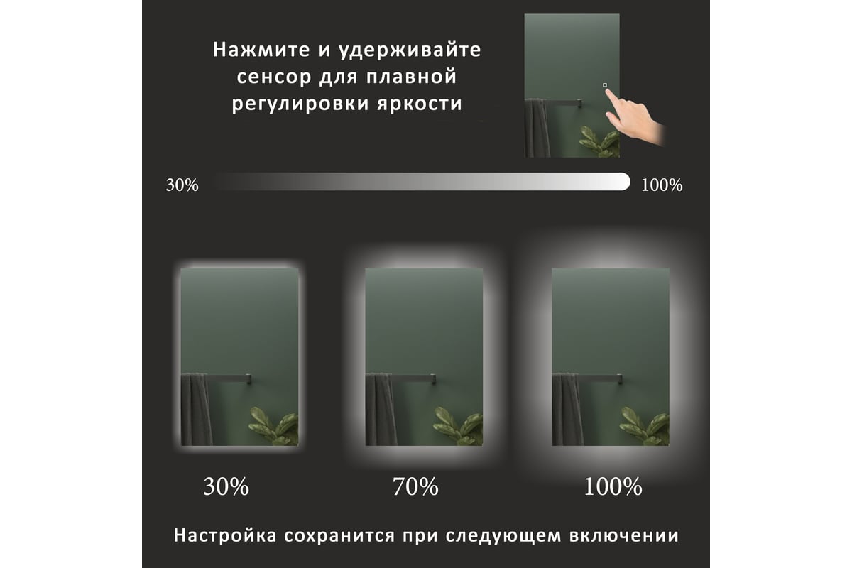 Зеркало-шкаф ALIAS Квартал 80x60 см, c холодной LED-подсветкой, правый ...