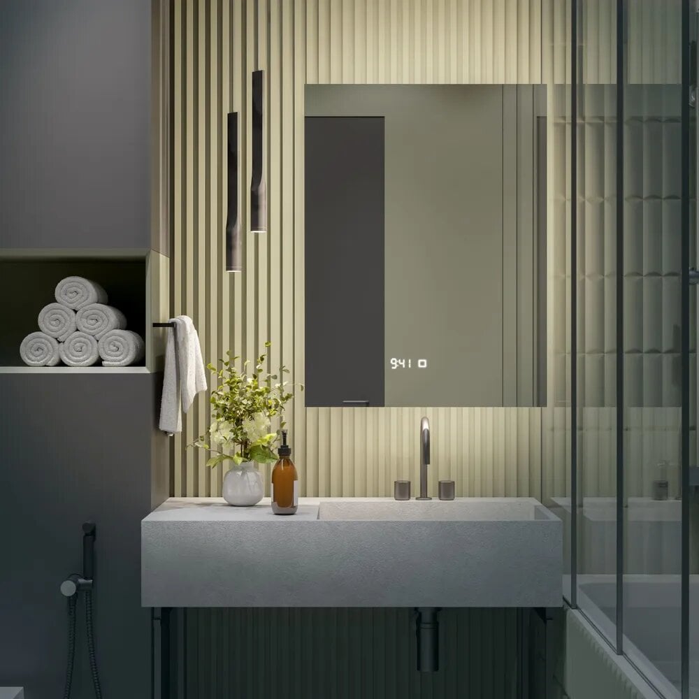 Зеркало-шкаф ALIAS Квартал 70x50 c холодной LED-подсветкой, левый, с часами sh705015l - выгодная ...