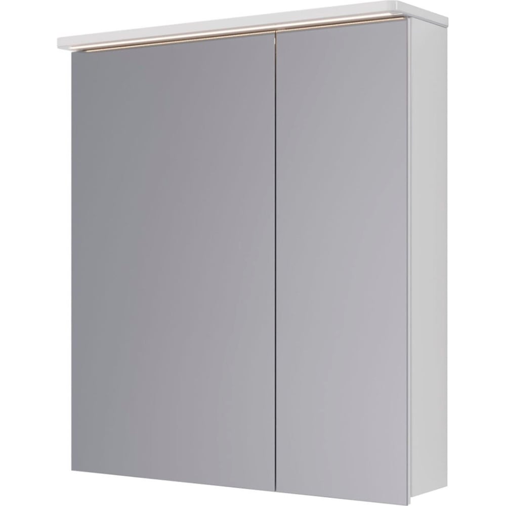 Шкаф зеркальный Lemark ZENON белый глянец, 70x80 см, 2-х дверный, с козырьком-подсветкой, с ...