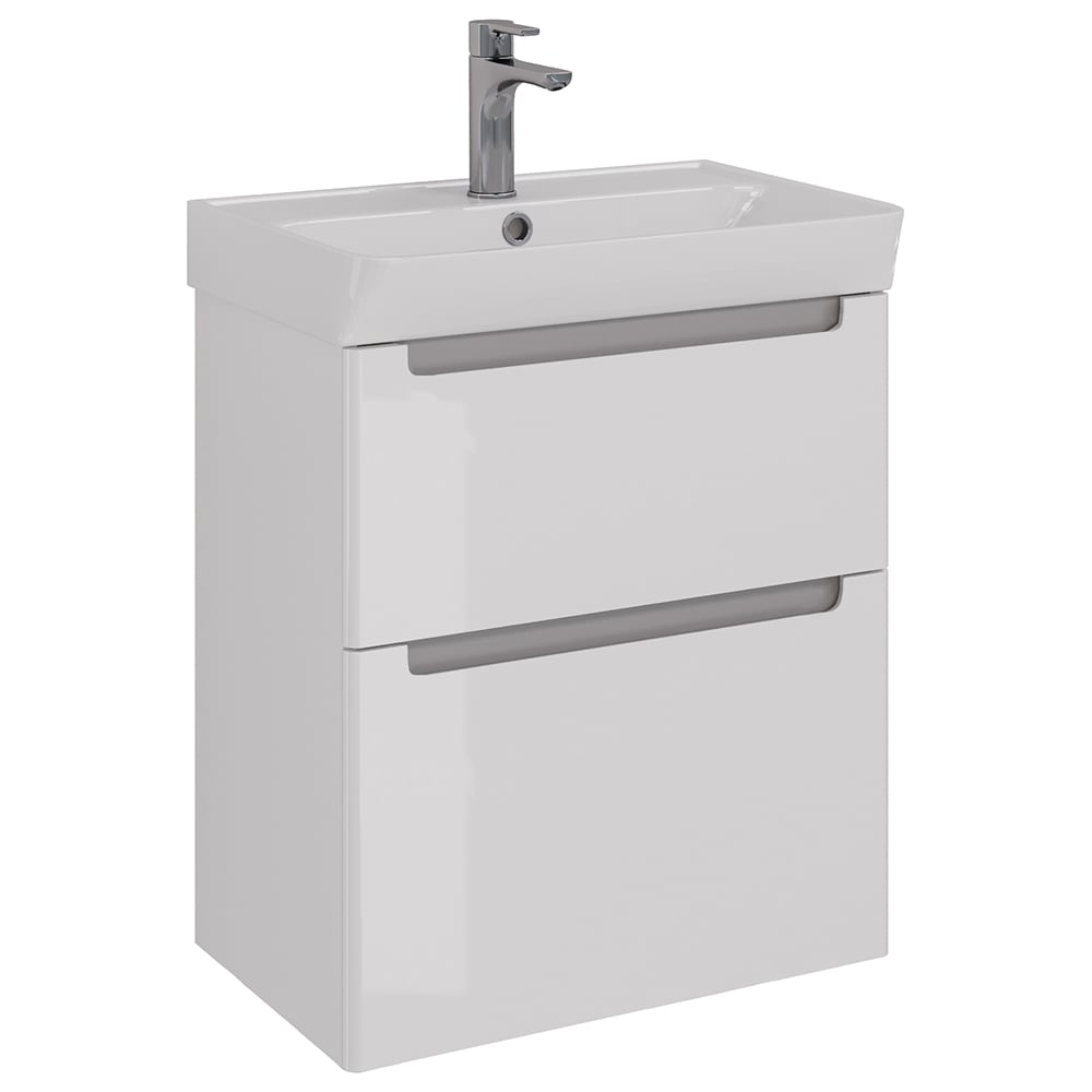 Тумба Lemark BUNO 60 см под 1 раковину, подвесная/напольная, 2 ящика, цвет планки: Серый, цвет ...