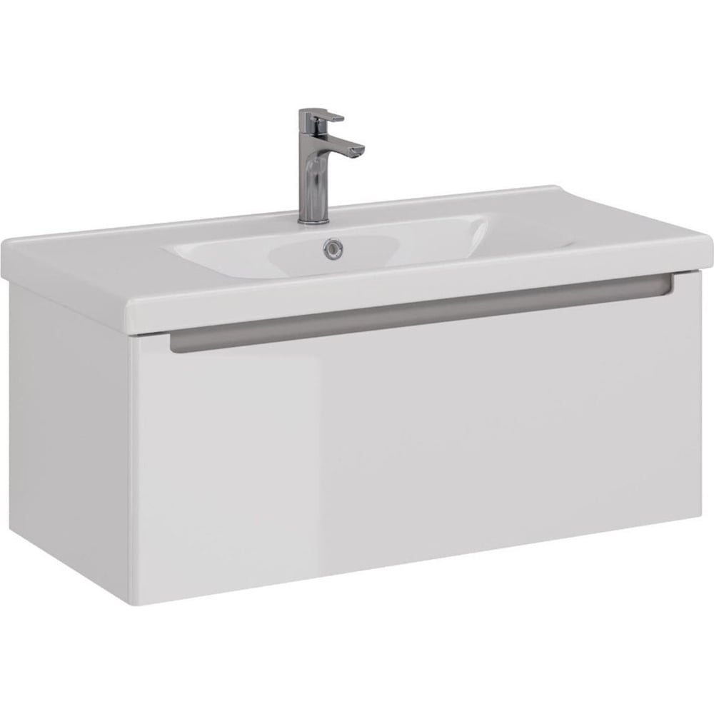 Тумба Lemark BUNO MINI 100 см под 1 раковину, подвесная, 1 ящик, цвет планки: Серый, цвет ...