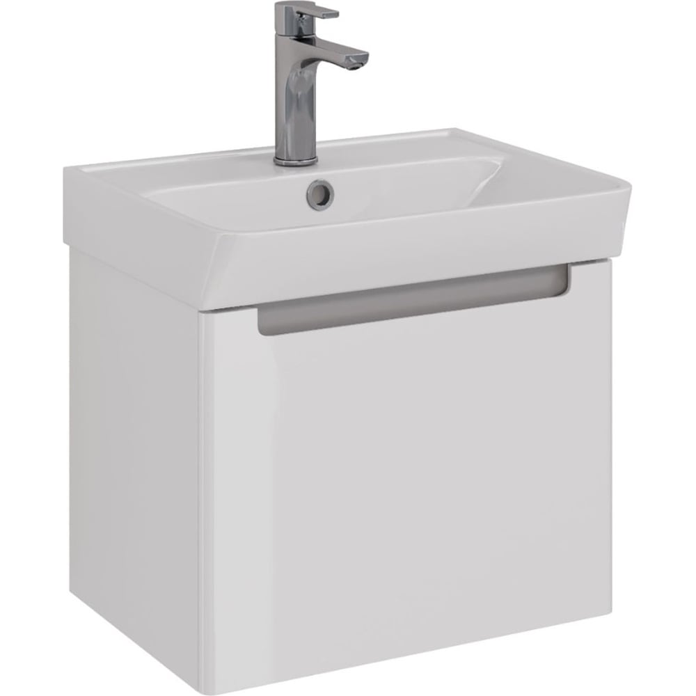 Тумба Lemark BUNO MINI 50 см под 1 раковину, подвесная, 1 ящик, цвет планки: серый, цвет корпуса ...