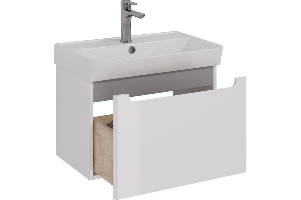 Тумба Lemark BUNO MINI, 60 см под 1 раковину, подвесная, 1 ящик, цвет планки: Серый, цвет ...