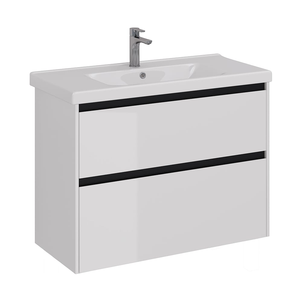 Тумба Lemark COMBI 100 см под 1 раковину, подвесная/напольная, 2 ящика, цвет планки: Чёрный ...