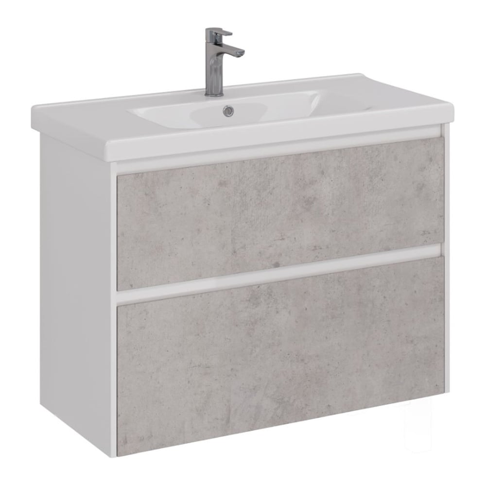 Тумба Lemark COMBI 100 см под 1 раковину, подвесная/напольная, 2 ящика, цвет фасада: Бетон, цвет ...