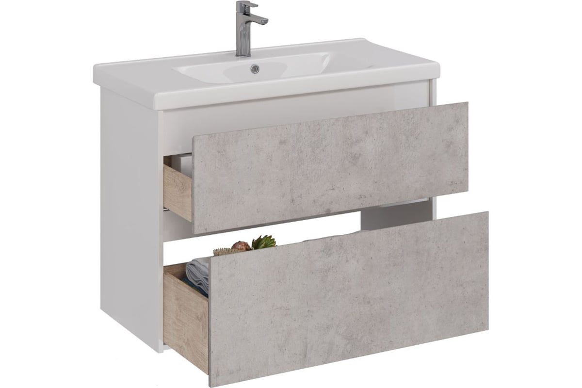 Тумба Lemark COMBI 100 см под 1 раковину, подвесная/напольная, 2 ящика, цвет фасада: Бетон, цвет ...
