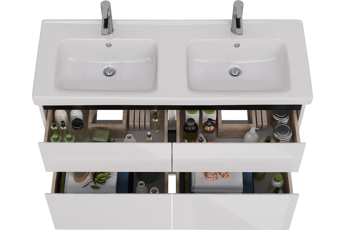 Тумба Lemark COMBI 125 см под 2 раковины, подвесная/напольная,4 ящика, цвет планки: Чёрный, цвет ...