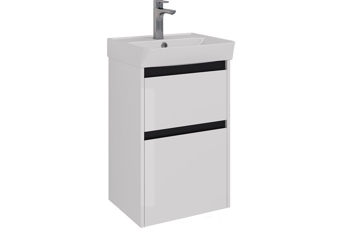 Тумба Lemark COMBI 45 см под 1 раковину, подвесная/напольная, 2 ящика, цвет планки: Чёрный, цвет ...