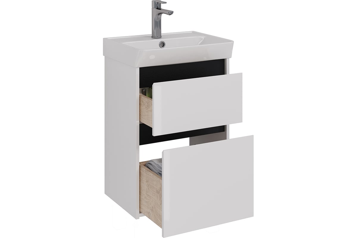 Тумба Lemark COMBI 50 см под 1 раковину, подвесная/напольная, 2 ящика, цвет планки: Чёрный, цвет ...
