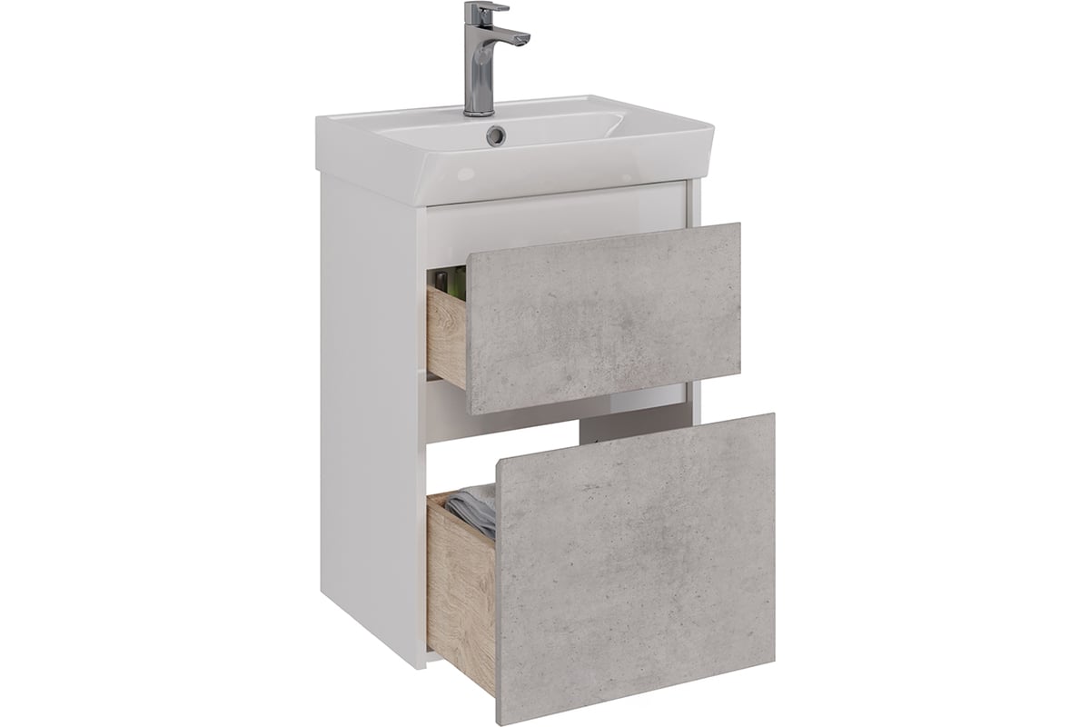 Тумба Lemark COMBI 50 см под 1 раковину, подвесная/напольная, 2 ящика, цвет фасада: Бетон, цвет ...