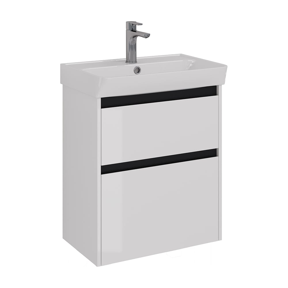 Тумба Lemark COMBI 60 см под 1 раковину, подвесная/напольная, 2 ящика, цвет планки: Чёрный, цвет ...