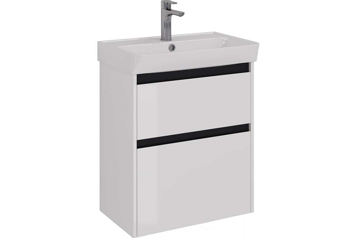 Тумба Lemark COMBI 60 см под 1 раковину, подвесная/напольная, 2 ящика, цвет планки: Чёрный, цвет ...