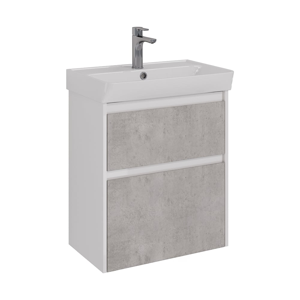 Тумба Lemark COMBI 60 см под 1 раковину, подвесная/напольная, 2 ящика, цвет фасада: Бетон, цвет ...