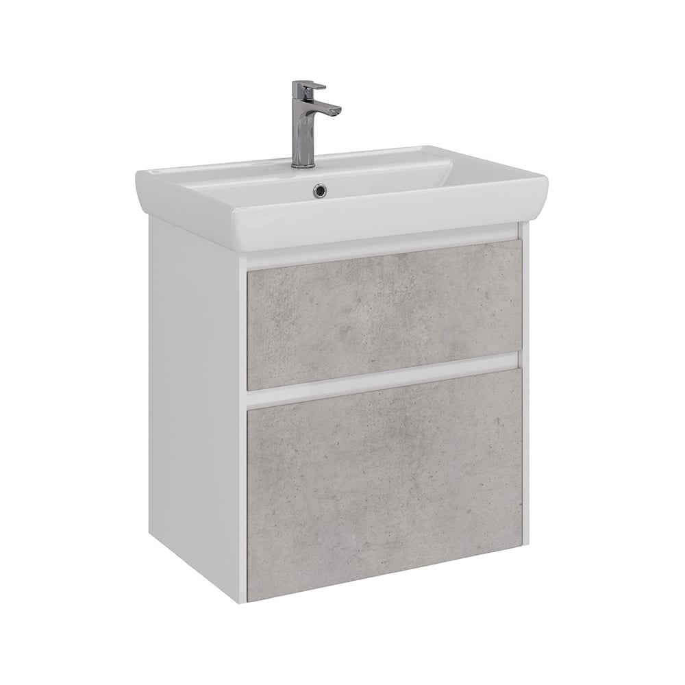 Тумба Lemark COMBI 70 см под 1 раковину, подвесная/напольная, 2 ящика, цвет фасада: Бетон, цвет ...