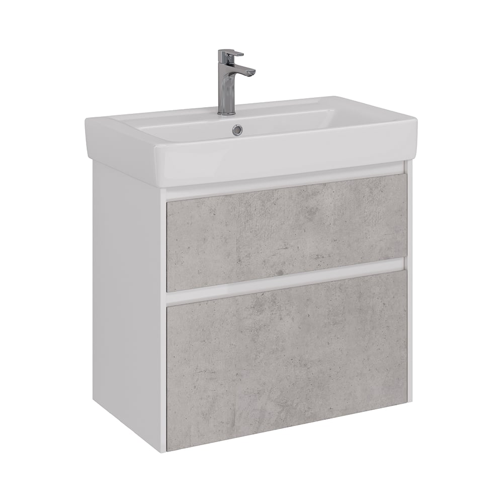 Тумба Lemark COMBI 80 см под 1 раковину, подвесная/напольная, 2 ящика, цвет фасада: Бетон, цвет ...
