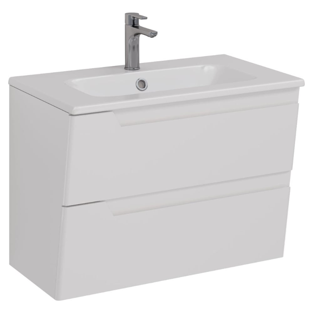Тумба Lemark MIANO 80 см под 1 раковину, подвесная, 2 ящика, цвет корпуса, фасада: Белый глянец ...
