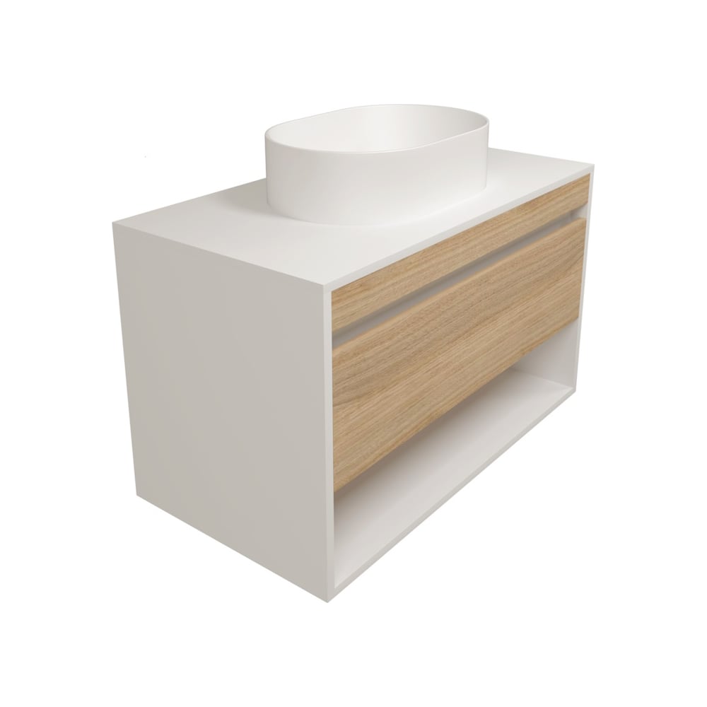 Тумба подвесная для ванной Teymi Ritta 85 см, корпус белый фасад дуб ...