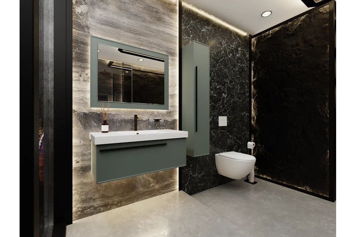 Зеркало с подсветкой LA FENICE Cubo Grigio 100x80, серо-зелёное 503563 ...