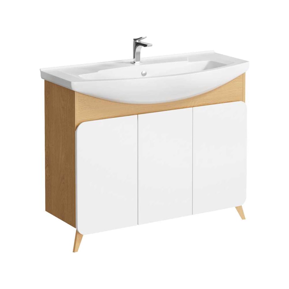 Напольная тумба для ванны AQWELLA Basic 105 см к раковине Элеганс 105 в цвете дерево светлое ...