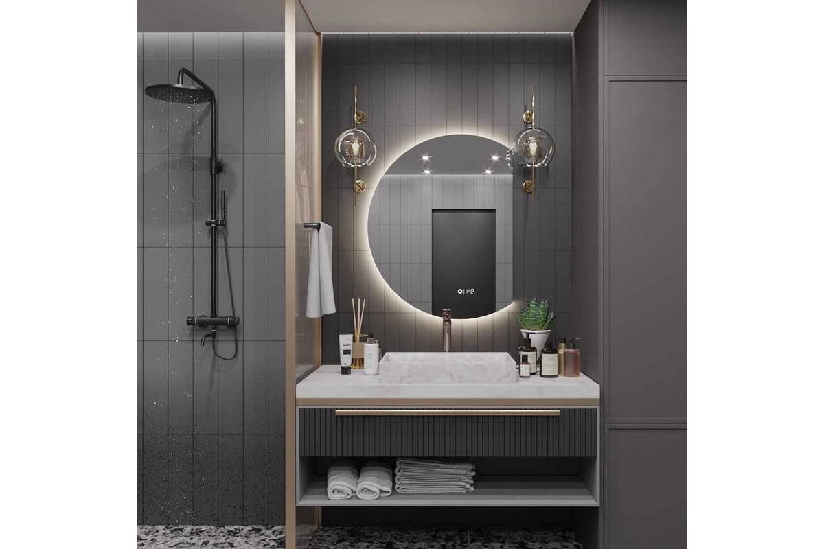 Зеркало Alias Дафна 90x70 c нейтральной LED-подсветкой и часами, обрез справа d907025r ...