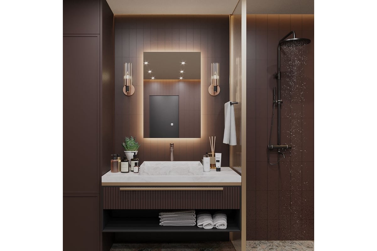 Зеркало Alias Квартал 100x70 с тёплой LED-подсветкой, вертикальное, с вилкой q1007036 - выгодная ...