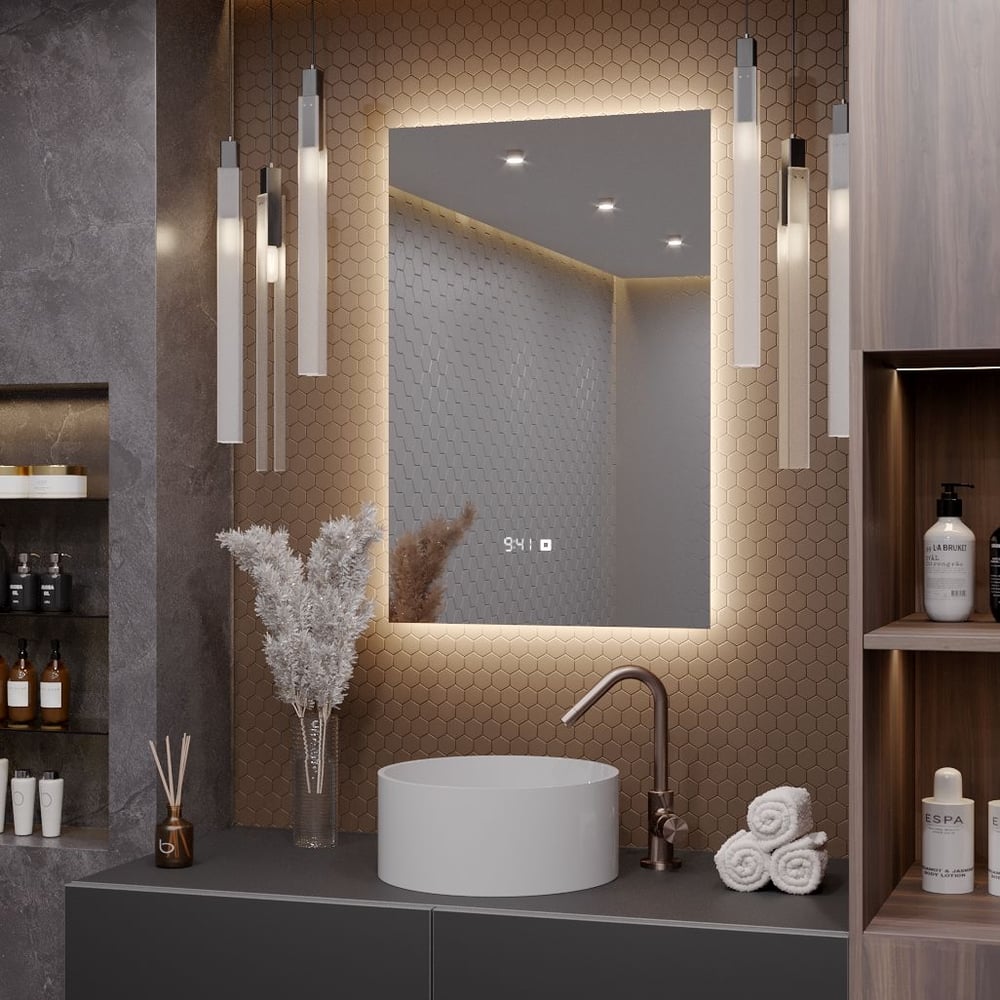 Зеркало Alias Квартал 100x80 с нейтральной LED-подсветкой и часами ...