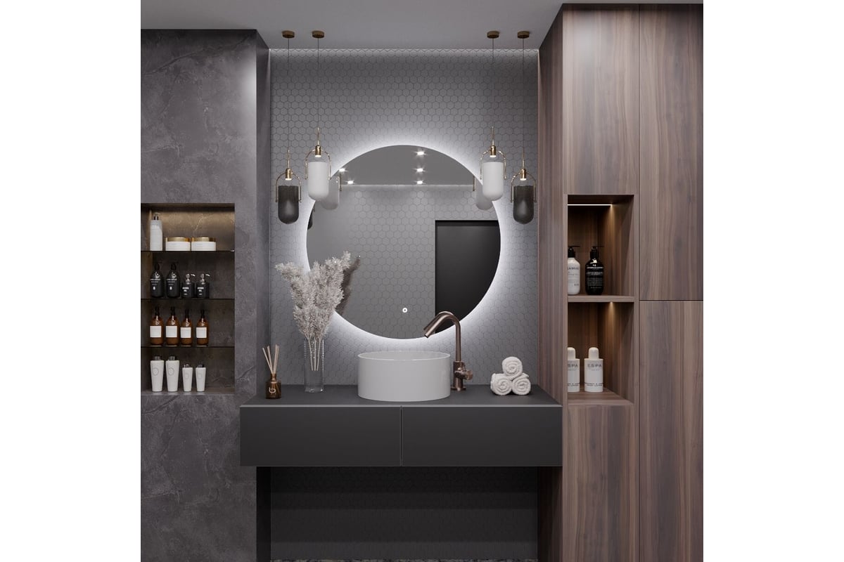 Круглое зеркало для ванной Alias Муза D40 с холодной LED-подсветкой, сенсорная кнопка m404010 ...