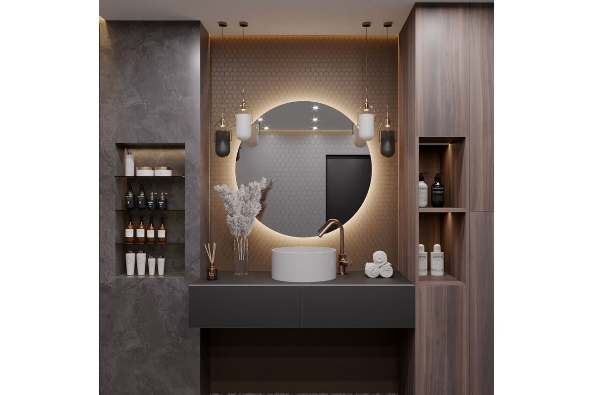 Круглое зеркало для ванной Alias Муза D40 с нейтральной LED-подсветкой, механическая кнопка ...