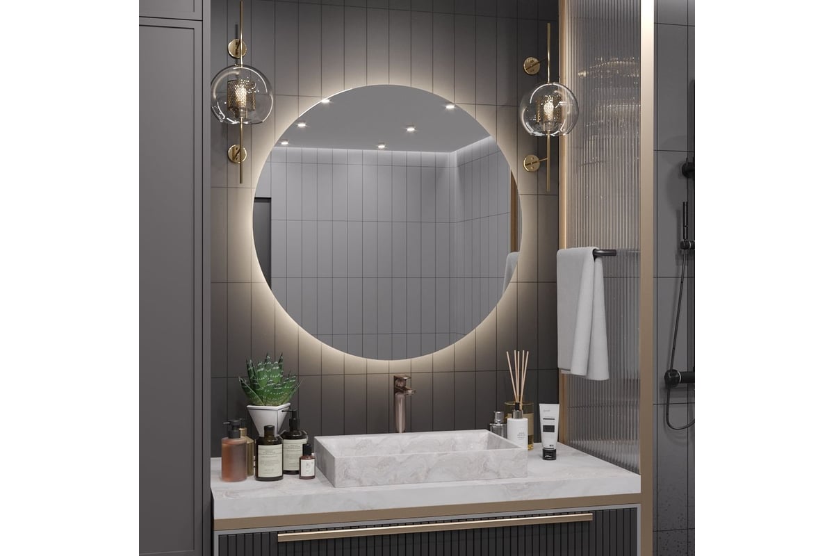 Круглое зеркало для ванной Alias Муза D40 с нейтральной LED-подсветкой, механическая кнопка ...